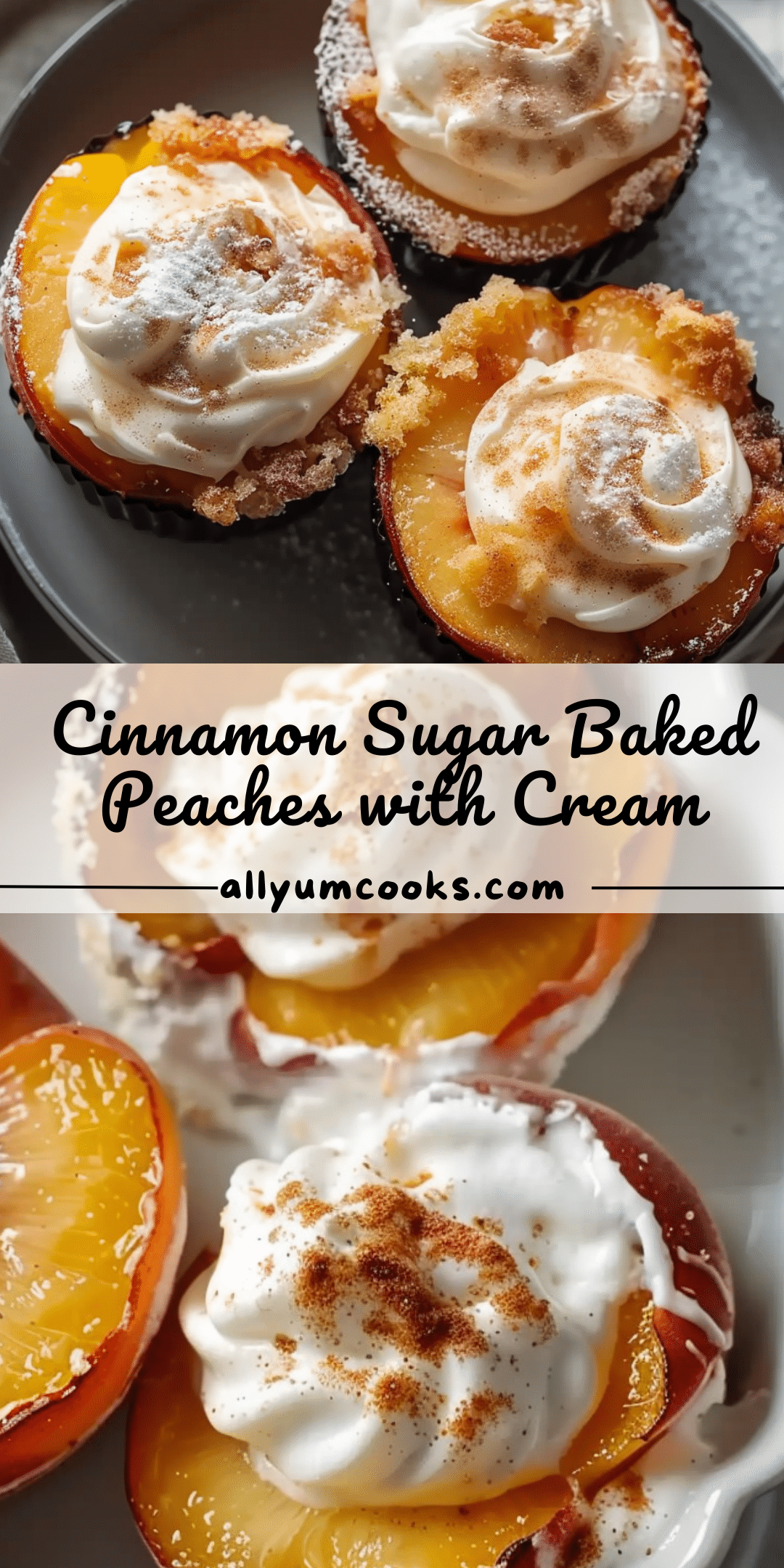 Cinnamon Sugar Baked Peaches with Cream | All Yum Cooks