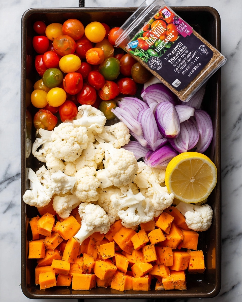 One Pan Spiced Cauliflower, Sweet Potato & Halloumi Roast