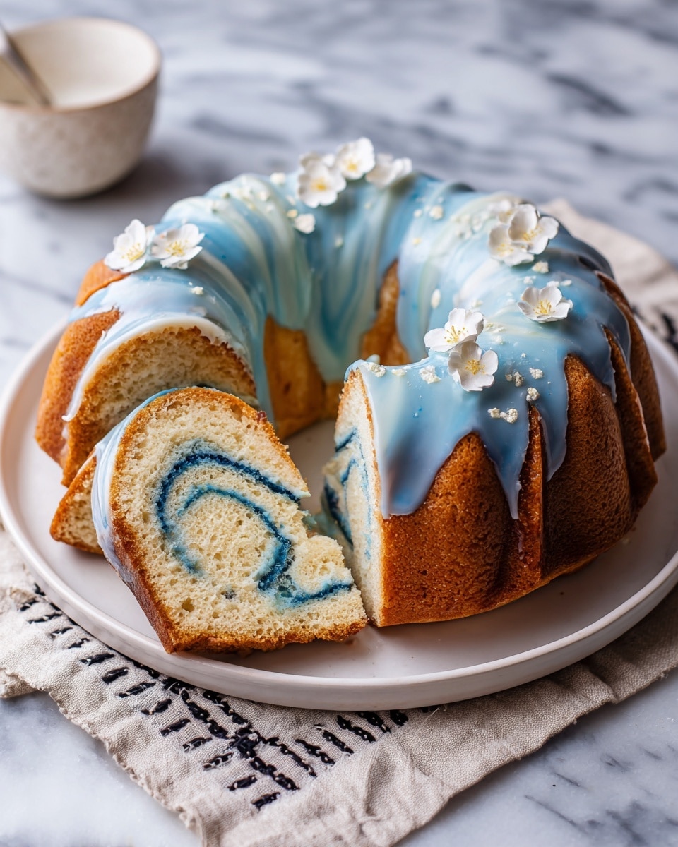 Butterfly Pea Flower Bundt Cake with Blueberry Icing | Vibrant & Delicious