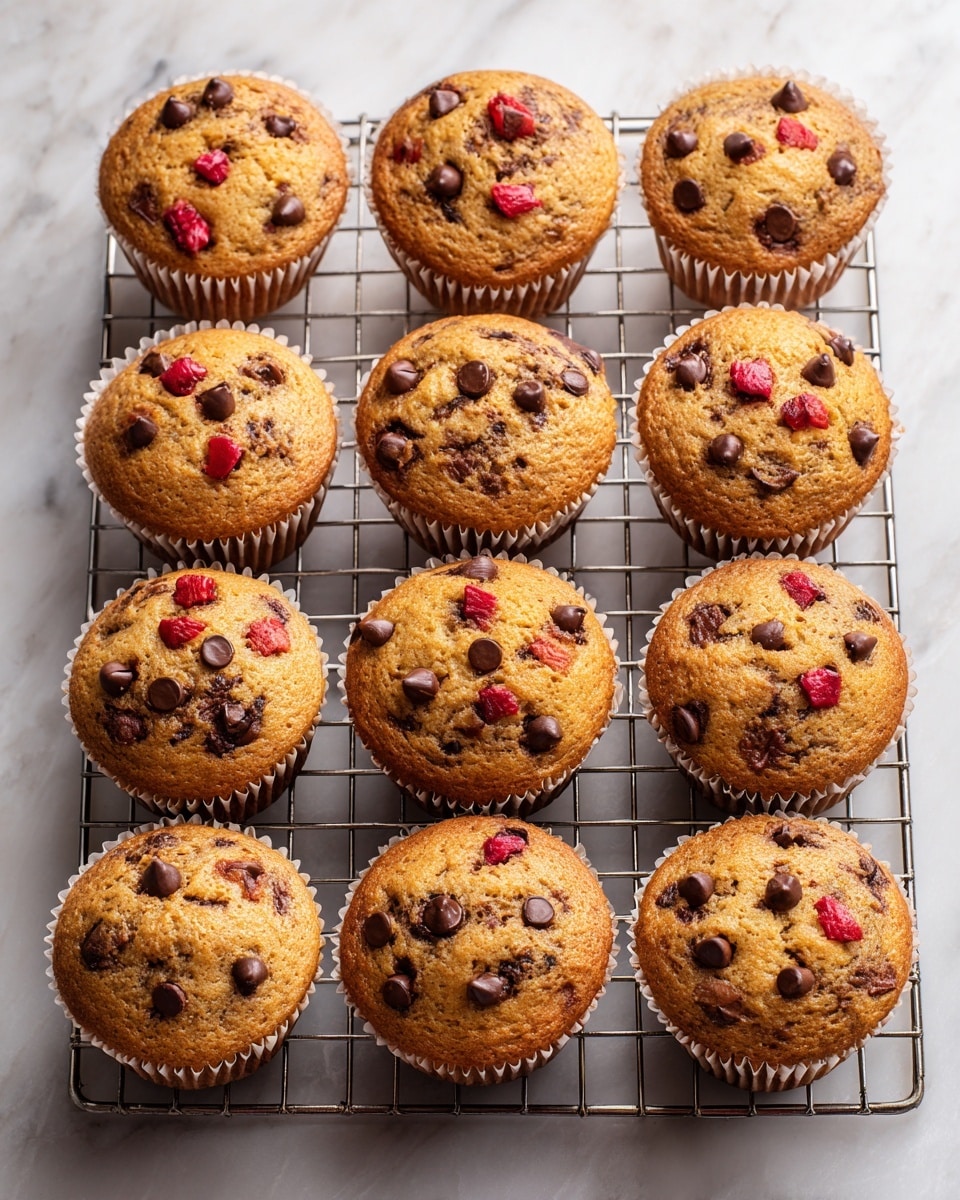 Strawberry Rhubarb Muffins with Chocolate Chips | Irresistible & Fresh
